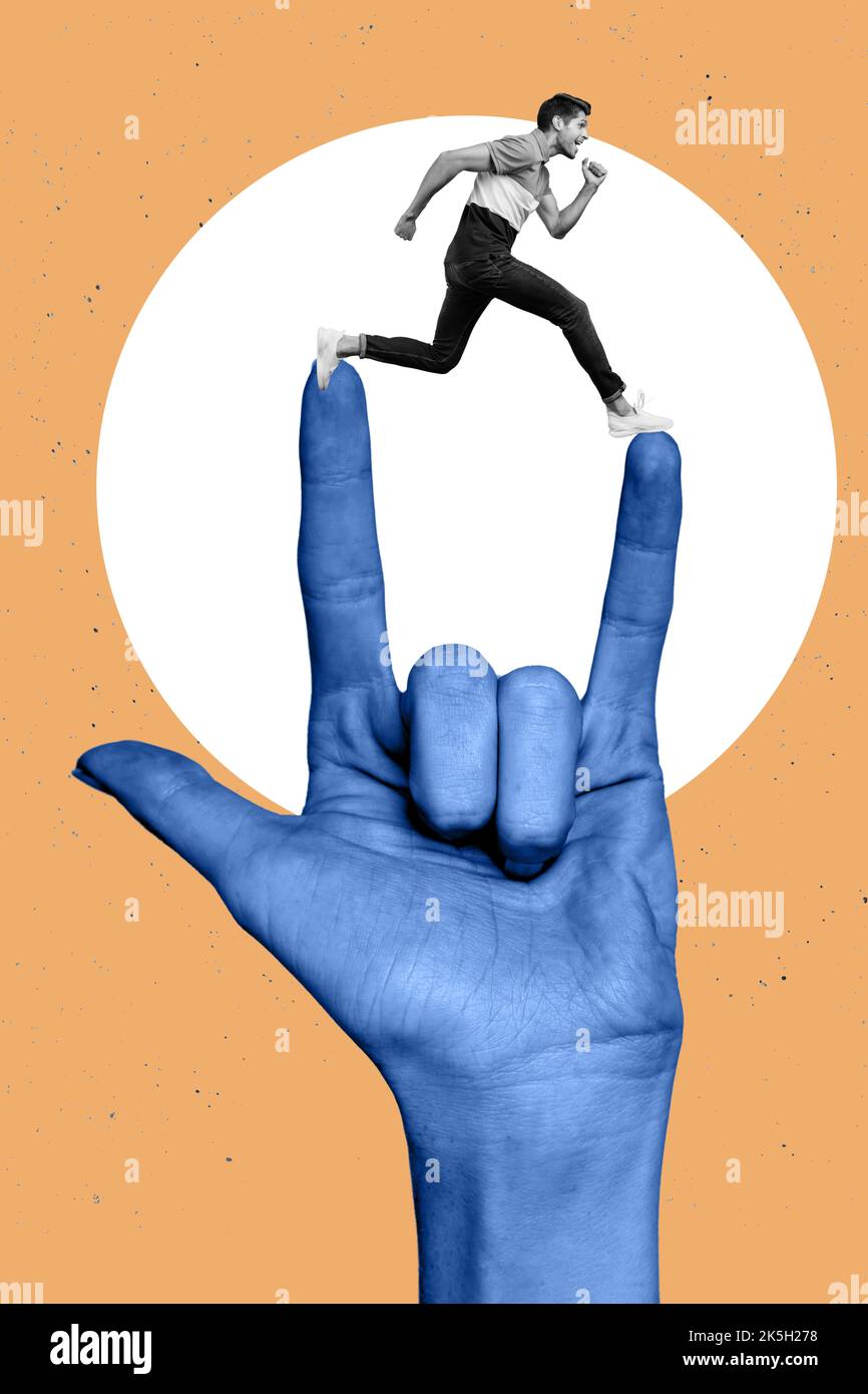 Photo artwork minimal picture of happy smiling guy jumping between ...