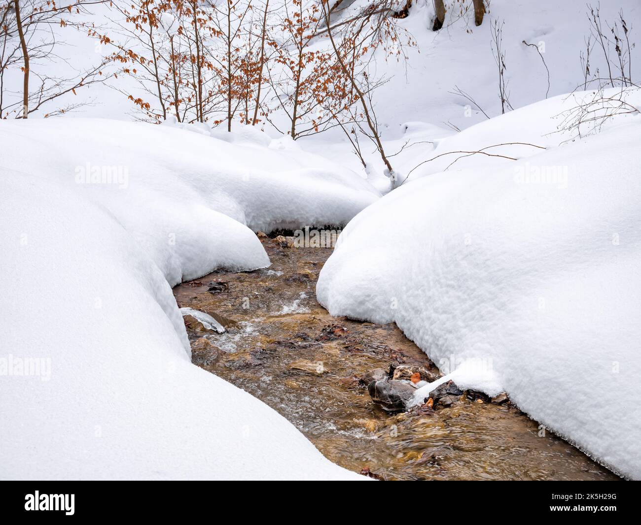 Minimalist abstract picture of a mountain stream flowing beneath the ...