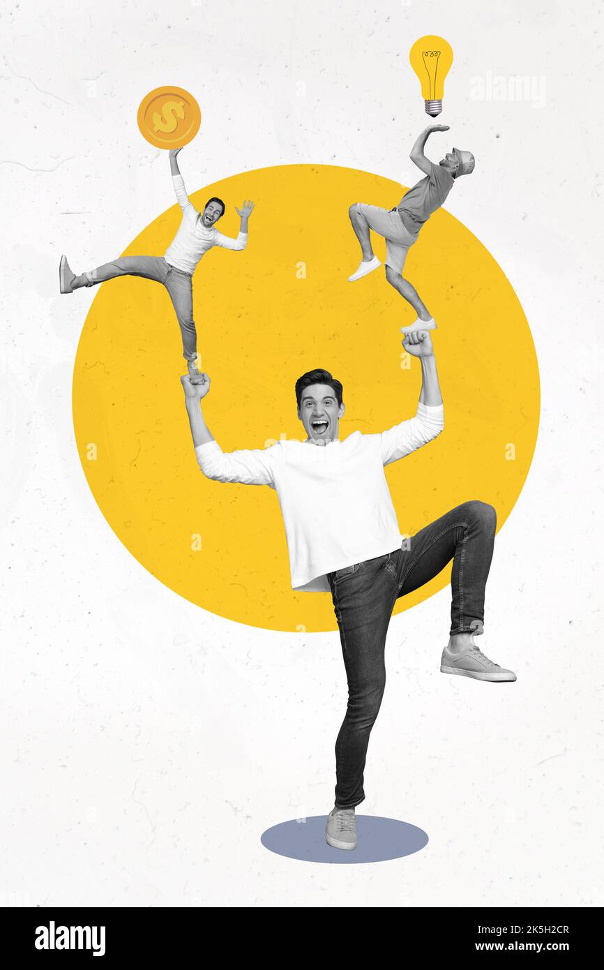 Creative photo 3d collage poster postcard artwork of young people ...