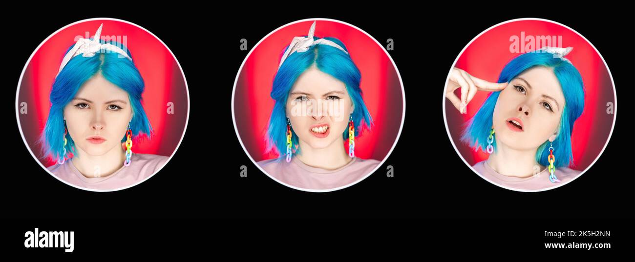 Angry face collage. Portrait collection. Negative emotion. Annoyed ...