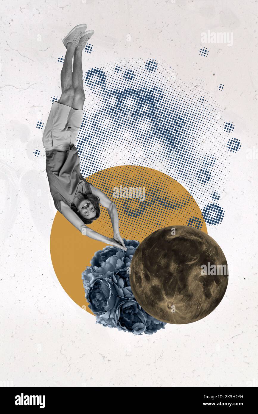 Composite collage image of funky funny weird man swimming levitating ...
