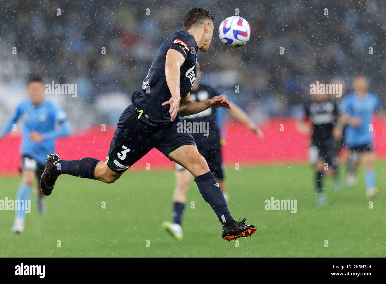 SYDNEY, AUSTRALIA - OCTOBER 8: Cadete of Melbourne Victory FC heads the ...