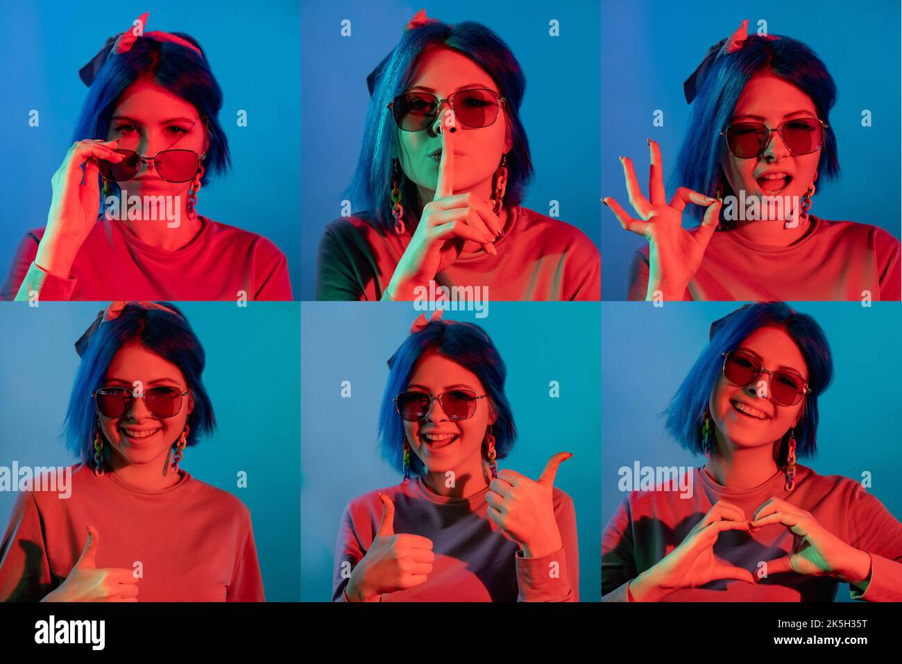 Neon woman flyer. Expression collage. Futuristic style. Different ...