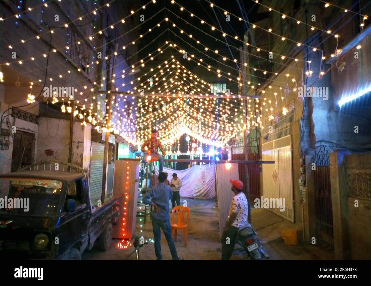 A beautiful illuminated view of street in connection of 12th Rabi-ul ...