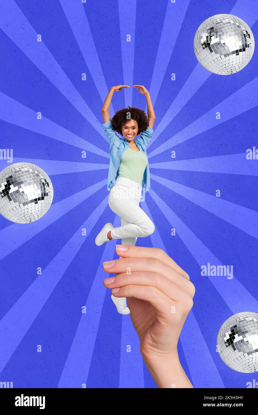 Creative photo 3d collage poster postcard artwork of big fist hold ...