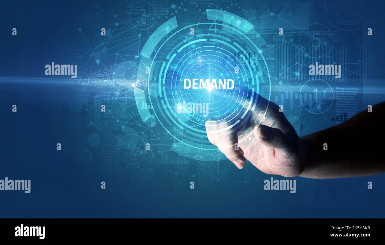 Hand touching business concept button Stock Photo - Alamy