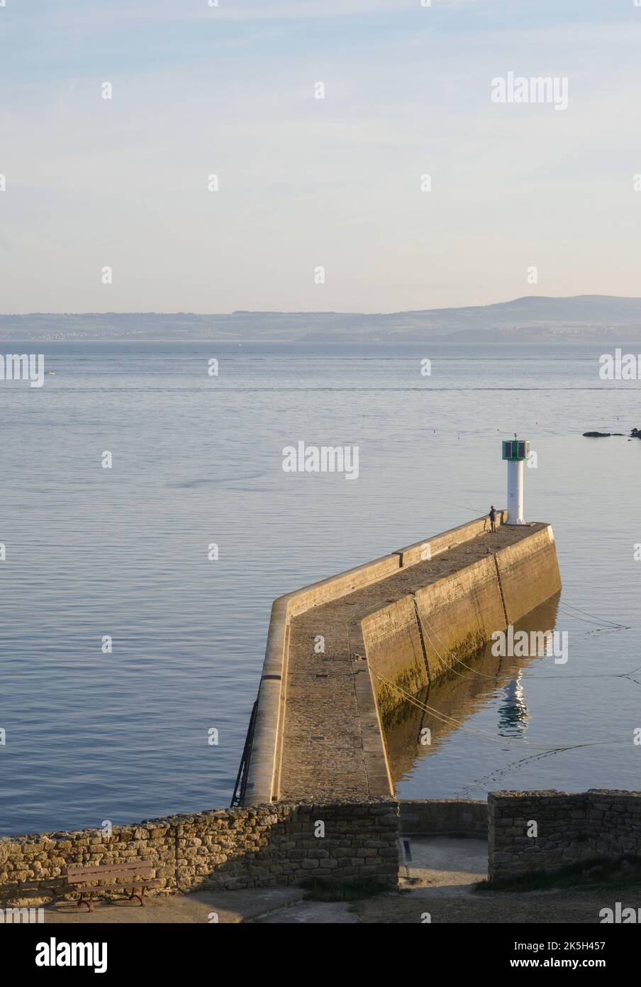 Pier entrance to Treboul harbour Douarnenez Finistere Brittany France ...