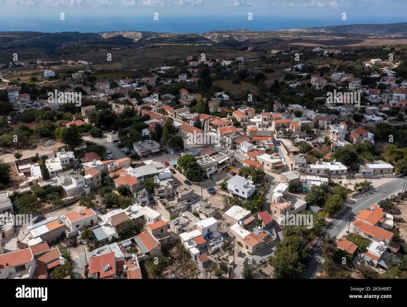 Aerial view of Kathikas village in the Paphos District of Cyprus ...