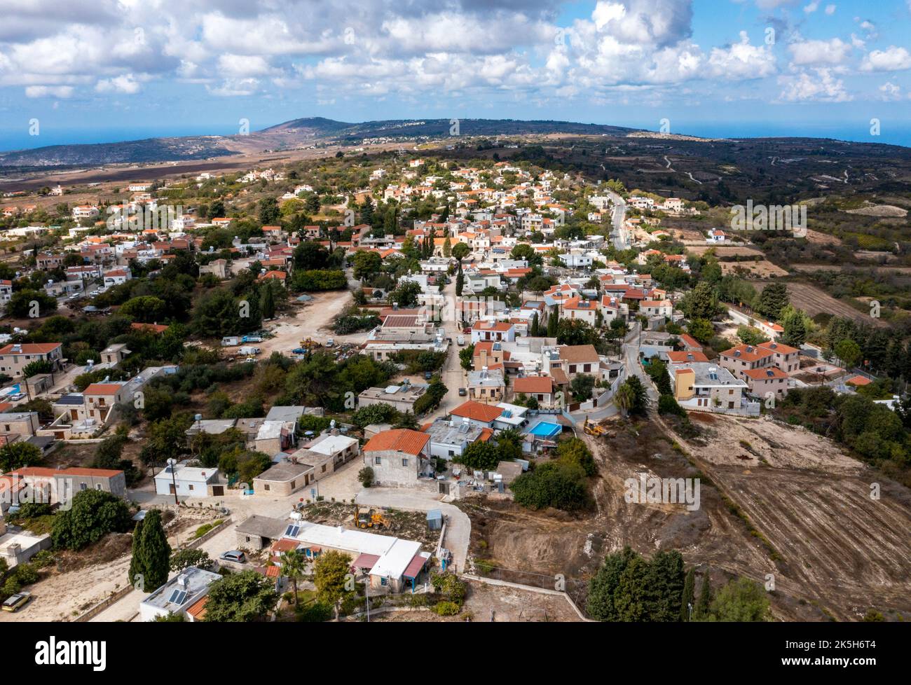 Aerial view of Kathikas village in the Paphos District of Cyprus ...
