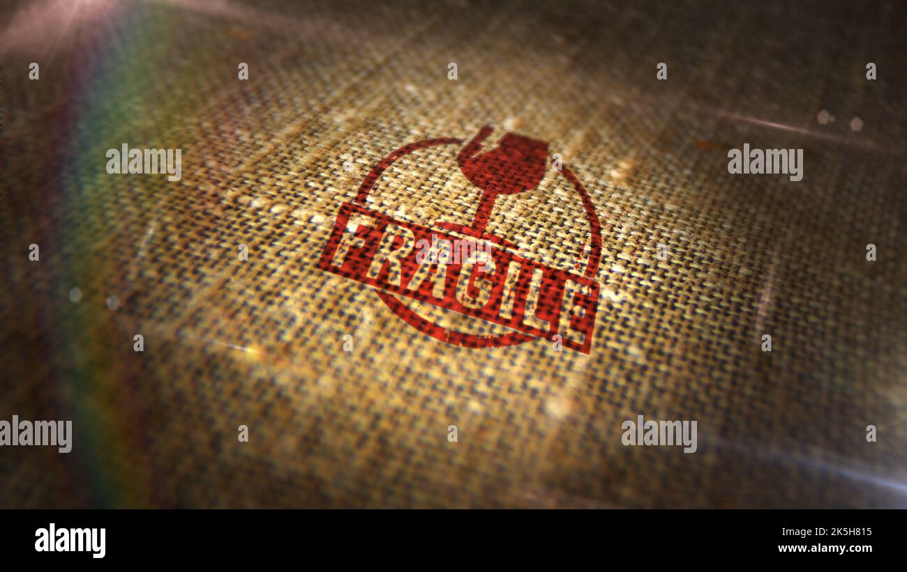 Fragile stamp printed on linen sack. Careful shipping and handle with ...