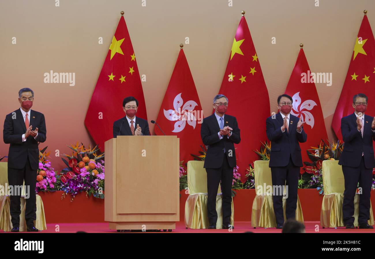 Hong Kong Chief Executive John Lee Ka-chiu and government officials ...