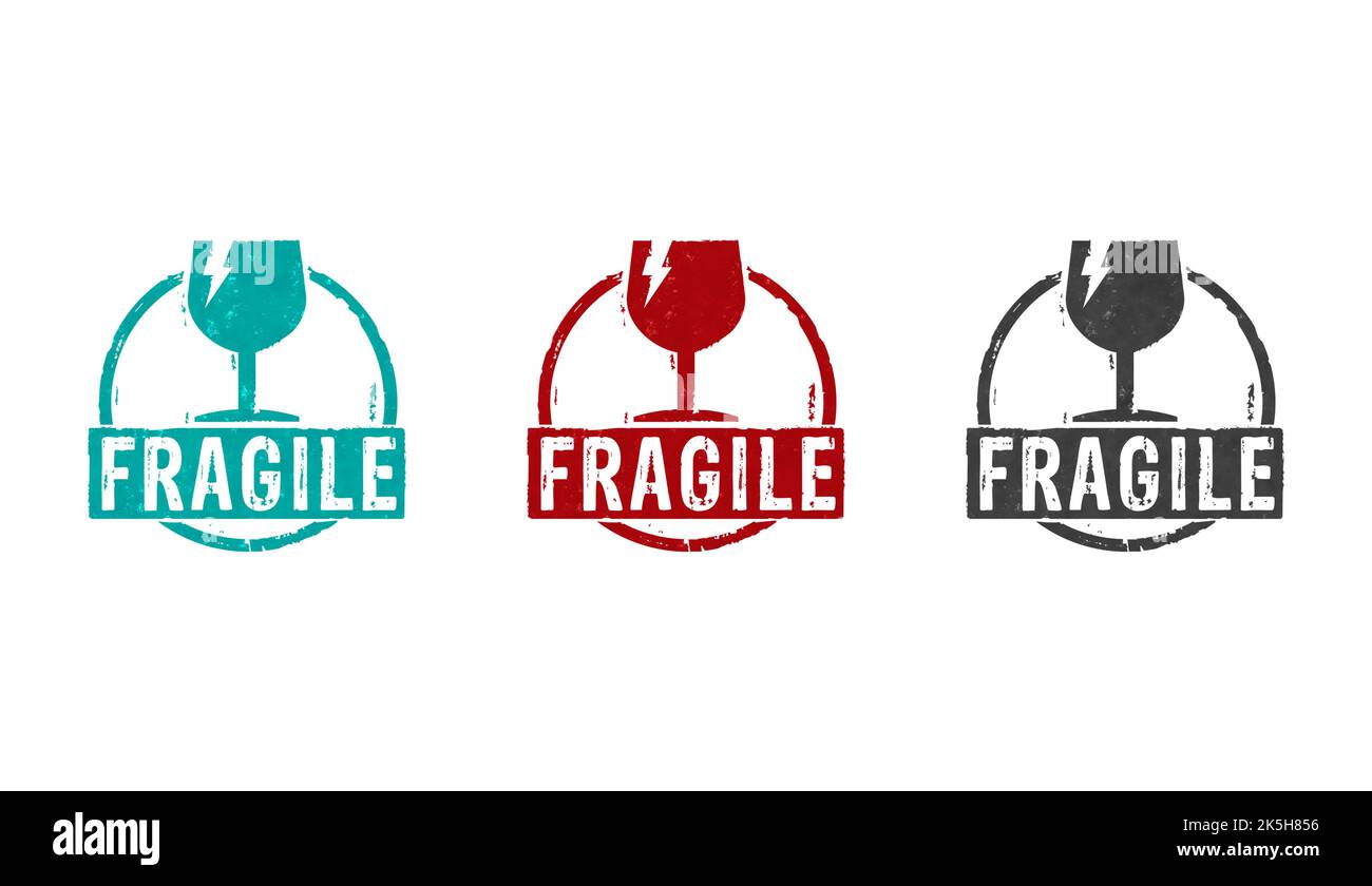 Fragile stamp icons in few color versions. Careful shipping and handle ...