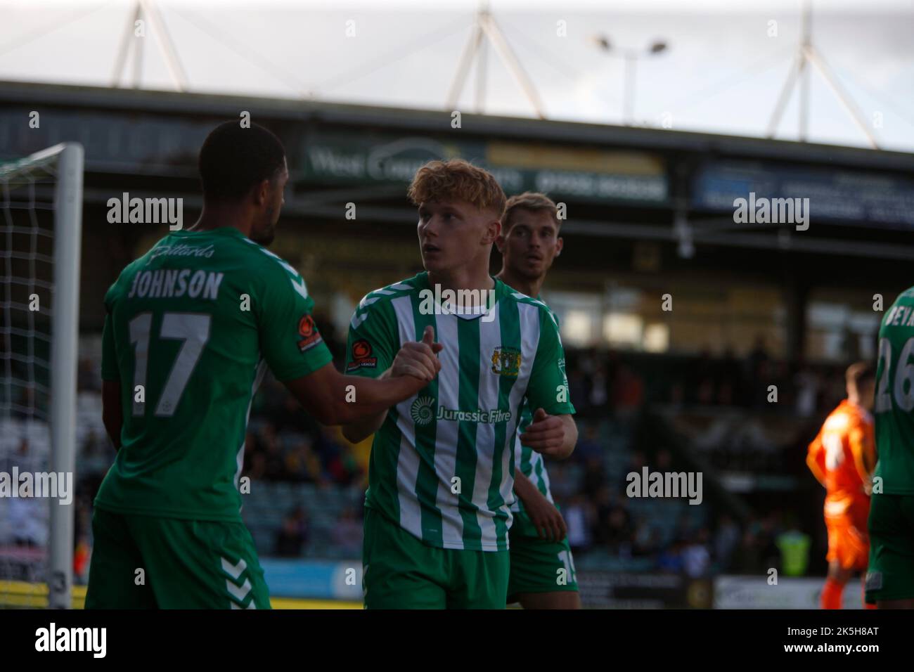 Yeovil's Sam Pearson celebrates Yeovil's Chiori Johnson scoring his and ...