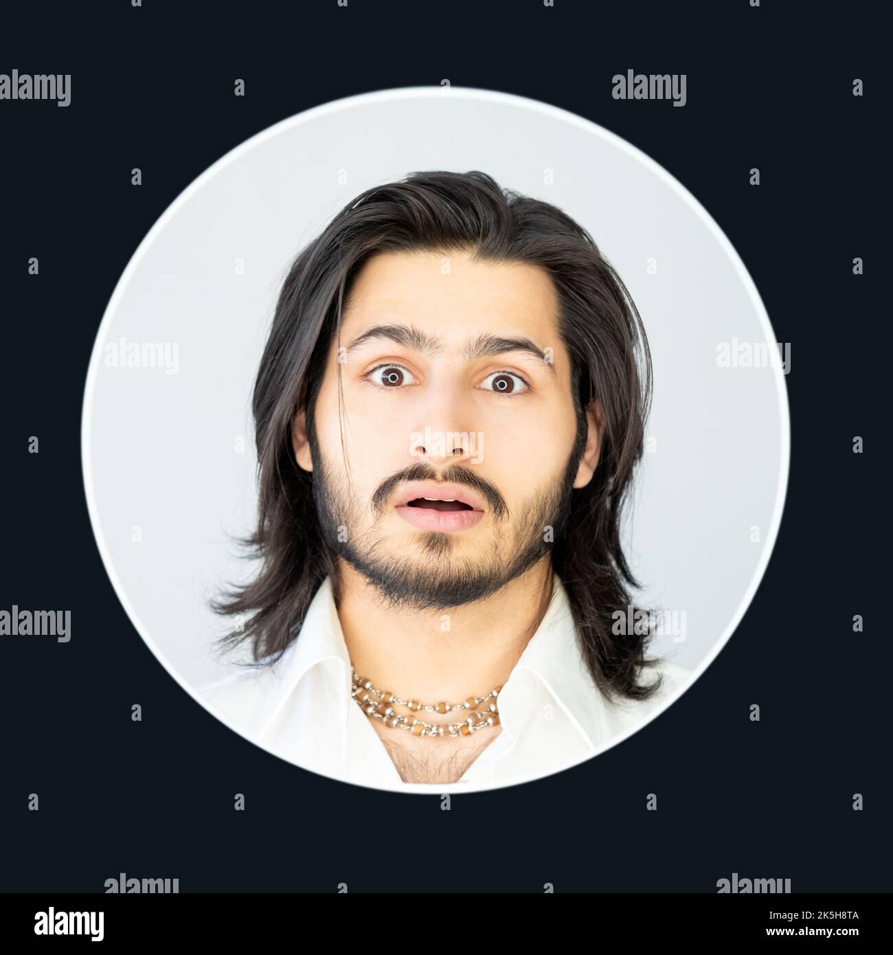 Surprised man. Unexpected situation. Shocked face. Incredible news ...