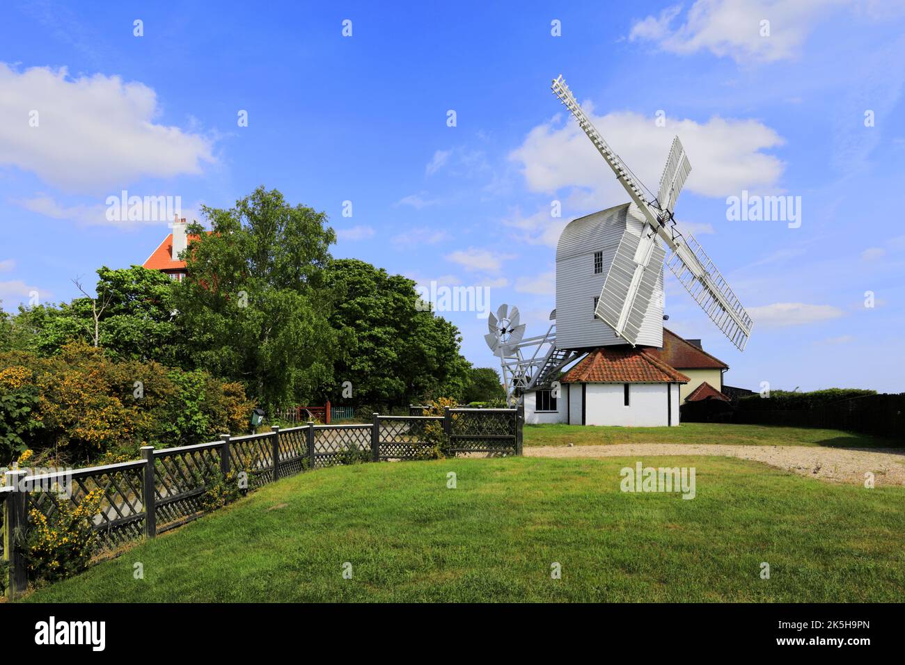 The Post Mill windmill at Thorpeness village, Suffolk, England, UK ...