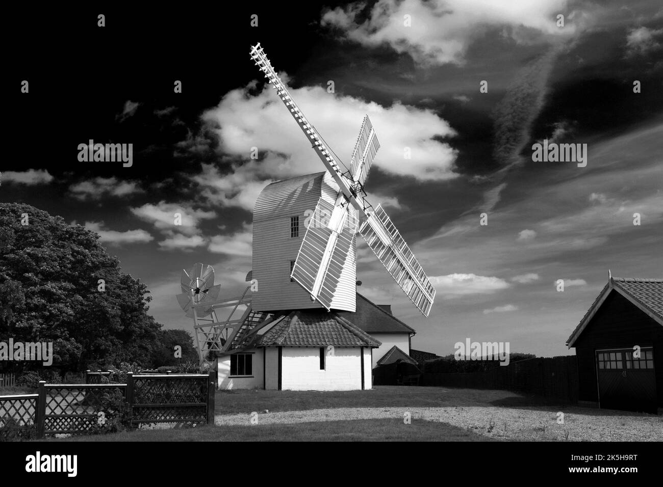 The Post Mill windmill at Thorpeness village, Suffolk, England, UK ...