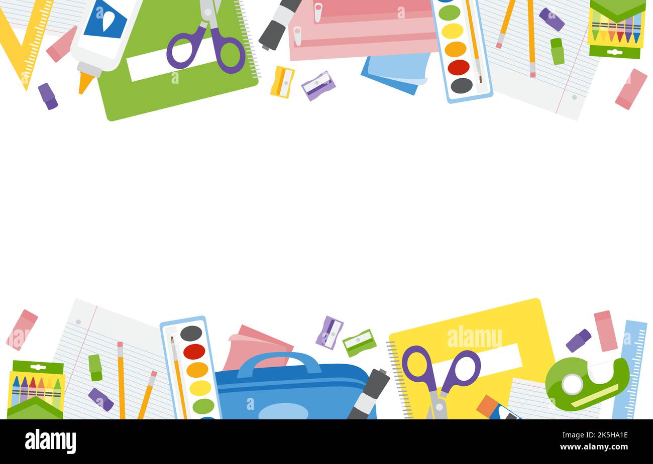 A set of school supplies top and bottom border, back to school and ...