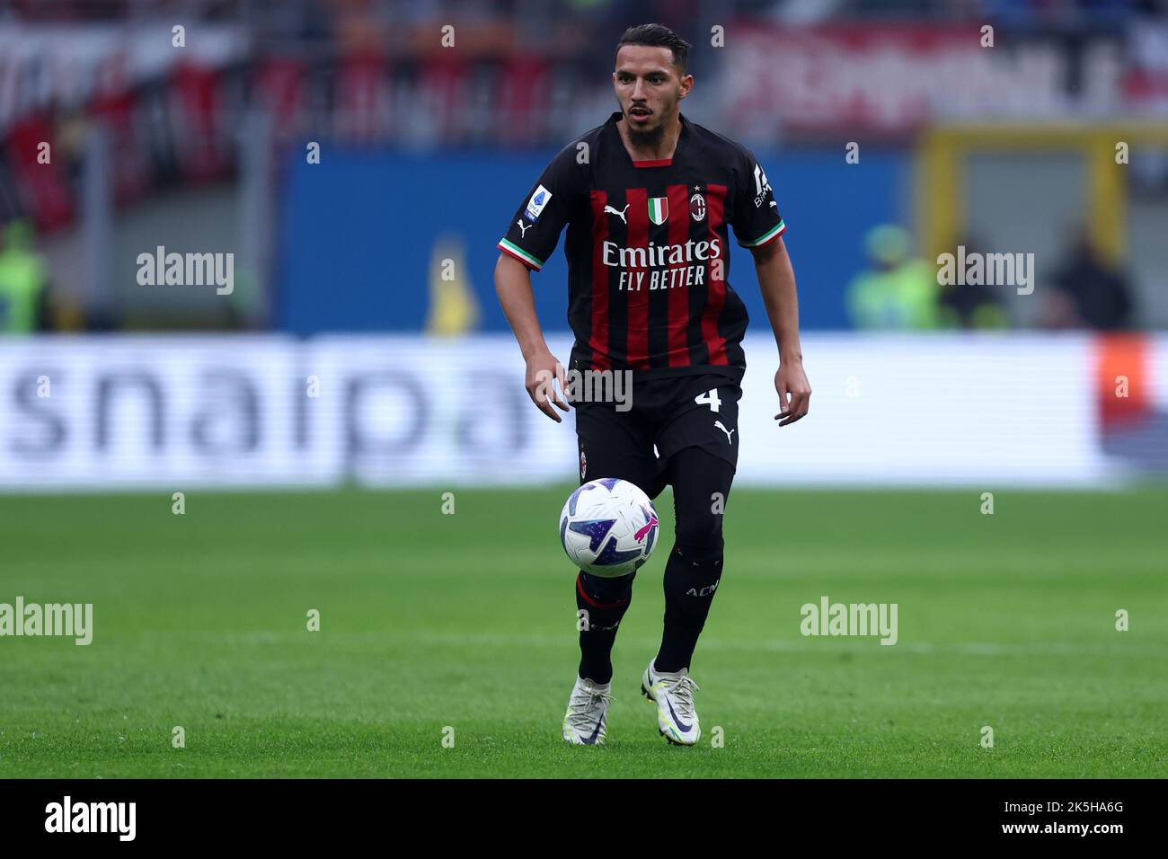 Milan, Italy. 8th Oct 2022. Ismael Bennacer of Ac Milan controls the ... Milan, Italy. 8th Oct 2022. Ismael Bennacer of Ac Milan controls the ...