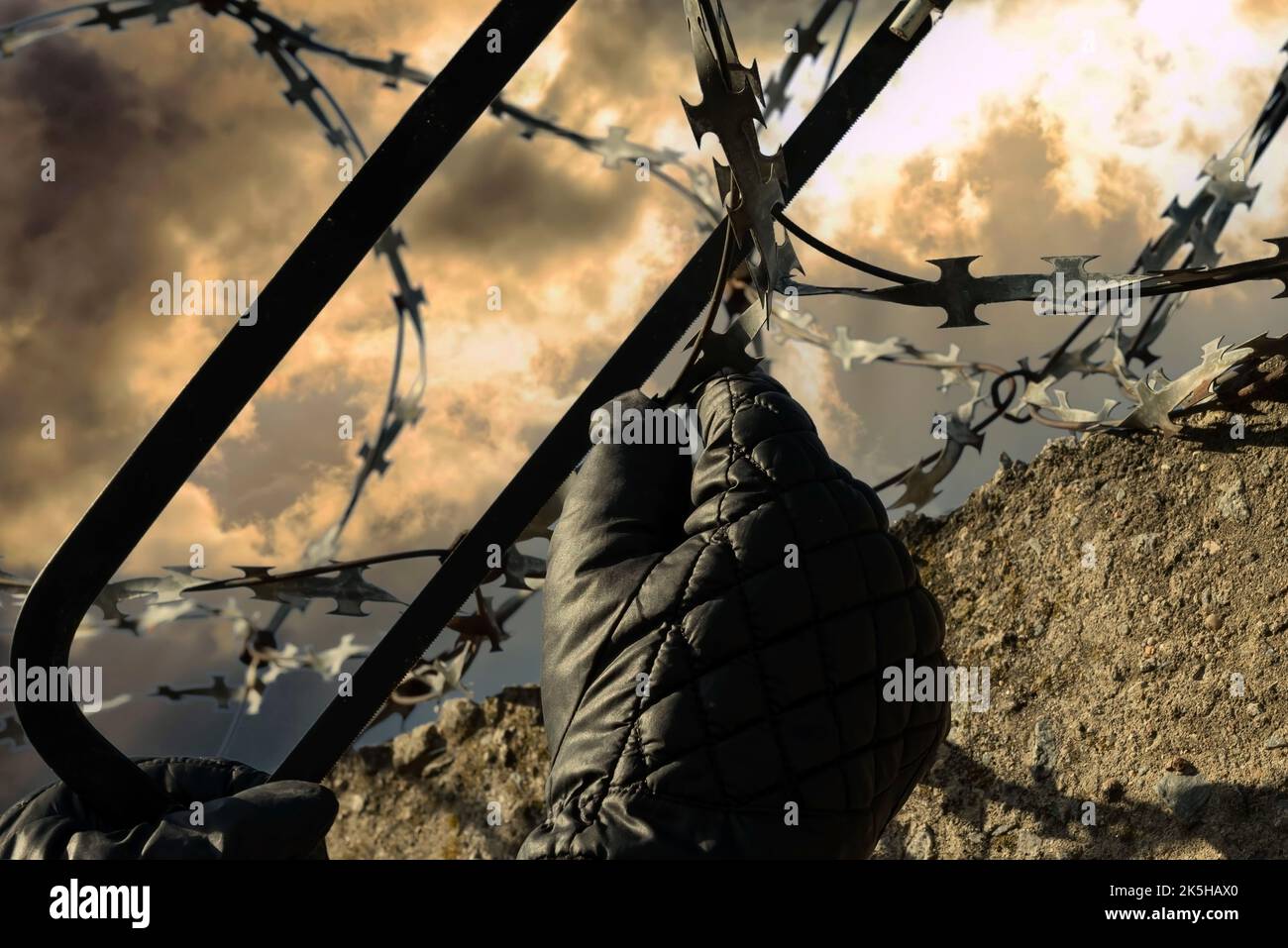 Prisoner hands barbed wire hi-res stock photography and images - Alamy