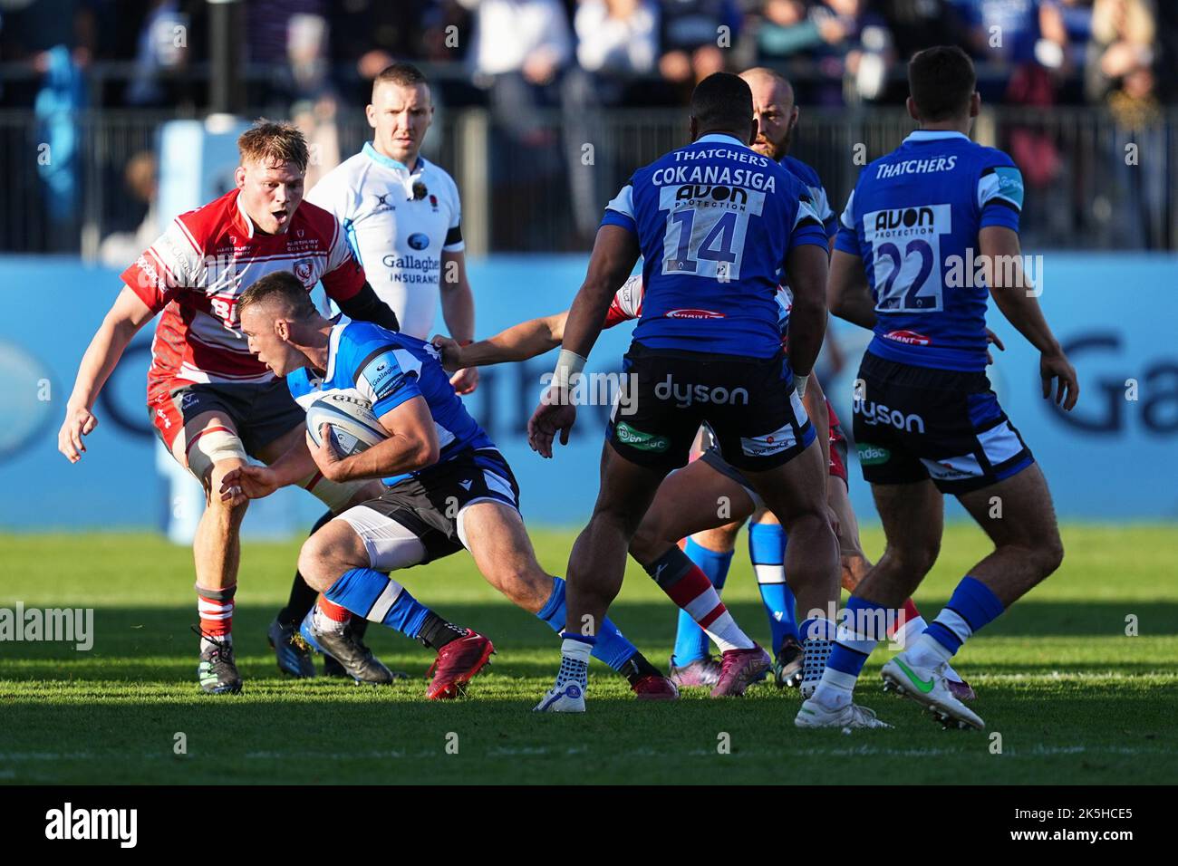 Matt Gallagher of Bath Rugby manages to avoid a tackle during the ...
