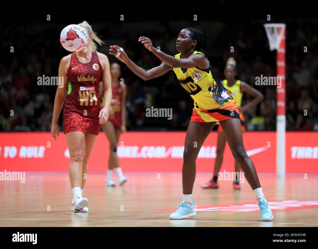 Uganda She Cranes’ Sandra Ruth Nambirige in action during the Vitality netball at the Copper Box ...
