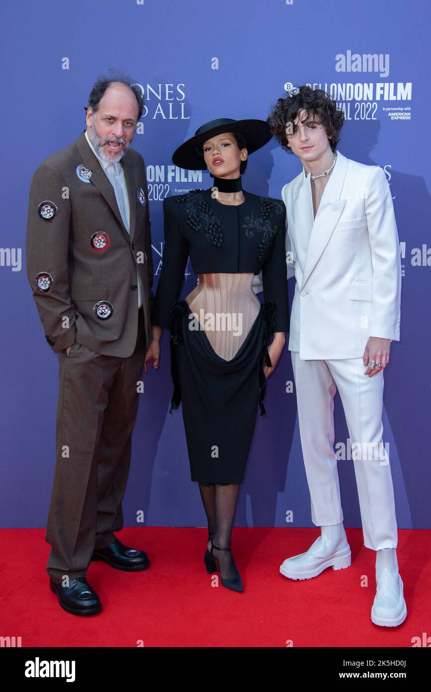 Luca Guadagnino, Taylor Russell and Timothee Chalamet attending the Bones And All Premiere as ...