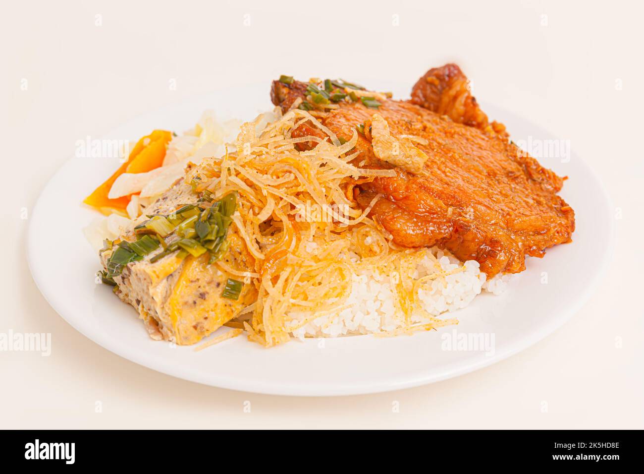 Com Tam. Broken Rice with grilled pork ribs, egg pie, Vietnamese food ...