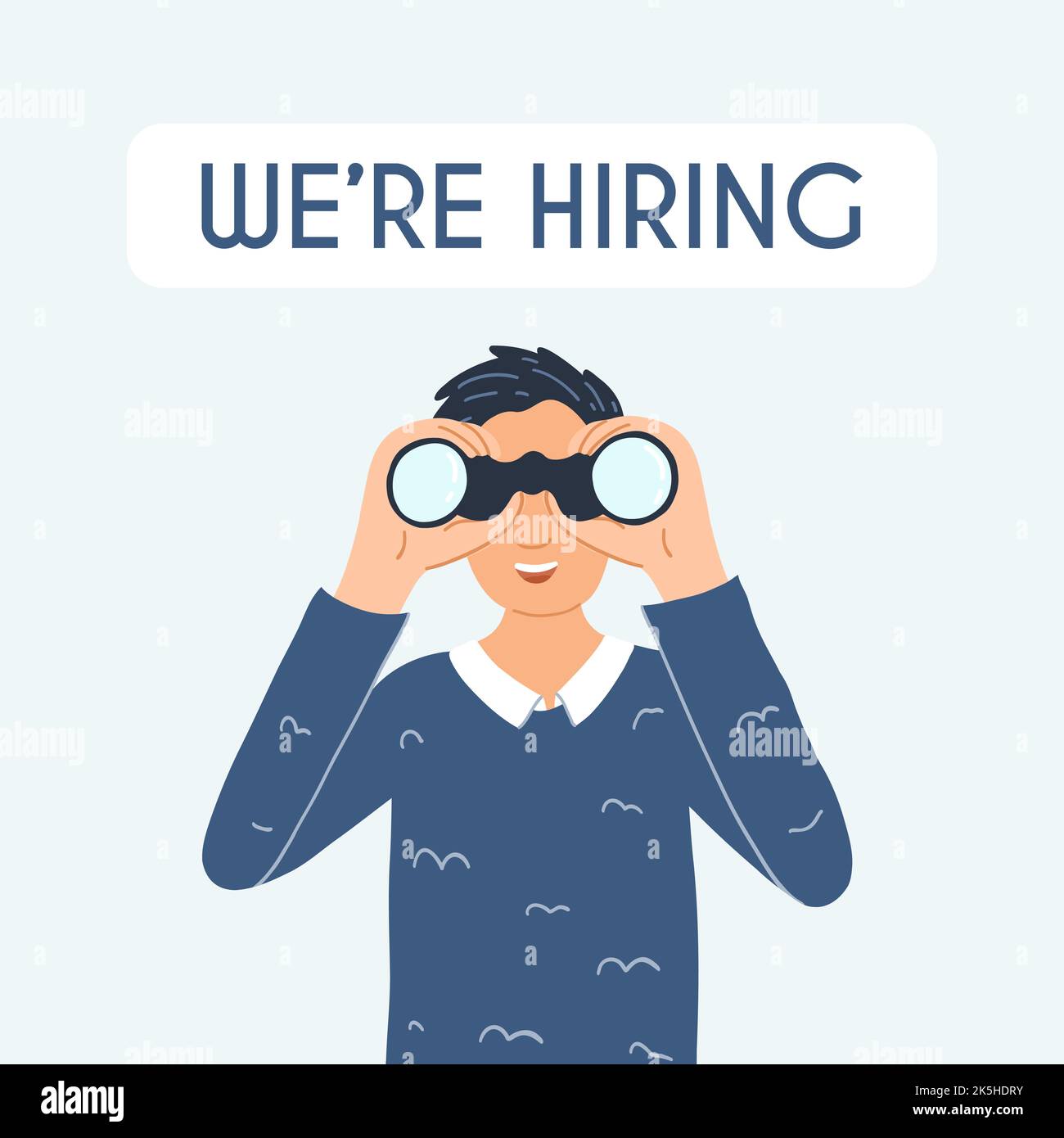 Man with binoculars searching for new employee, work candidates, hired ...