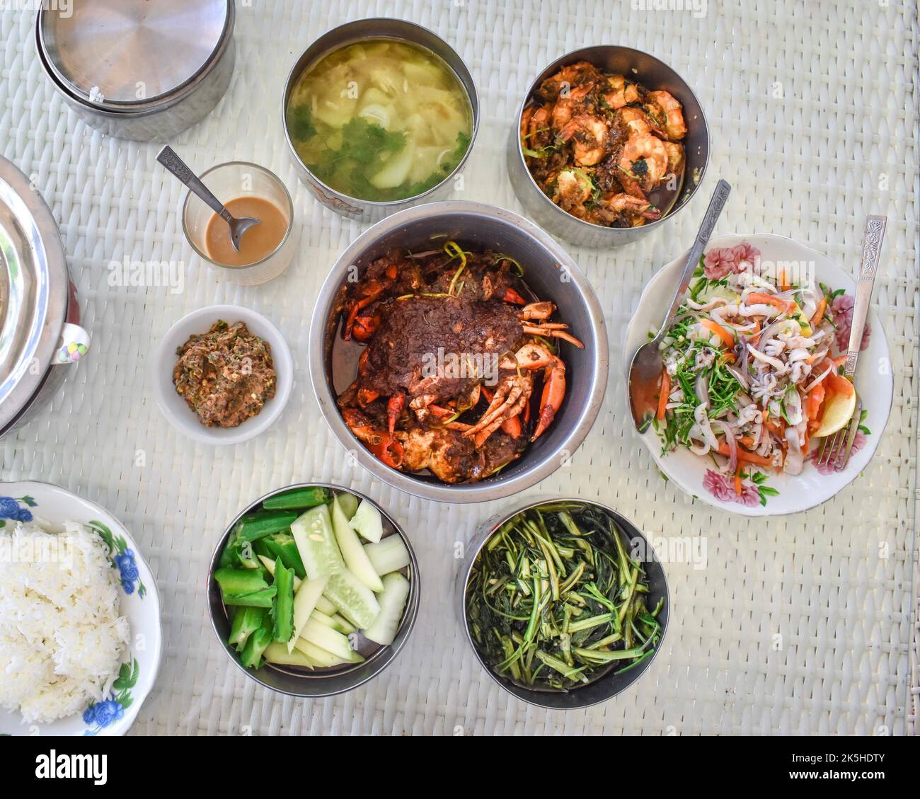 Myanmar traditional seafood curry recipes in Chaugtha beach. Menu such ...