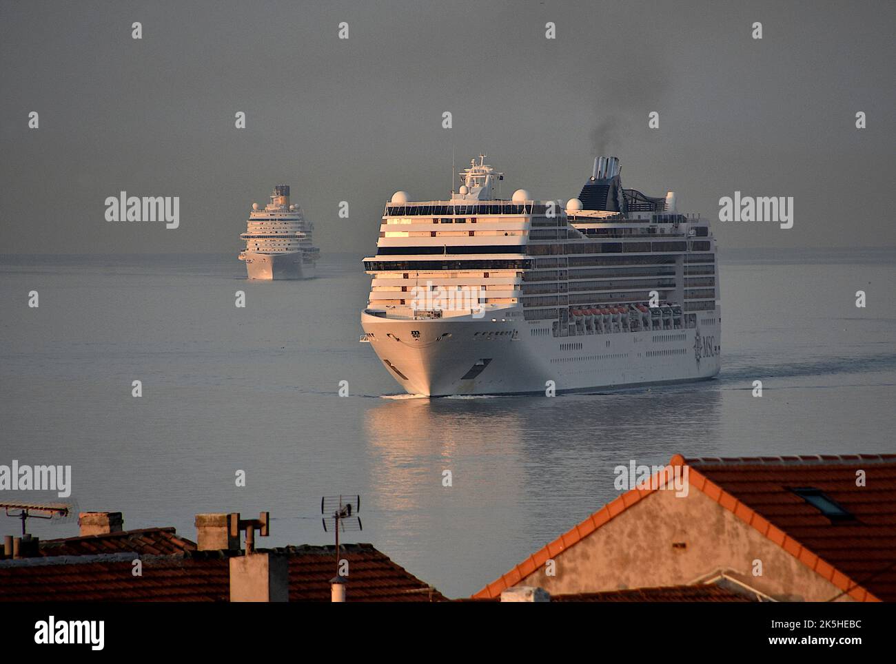 The liners MSC Magnifica (R) and Costa Firenze (L) cruise ships arrive ...