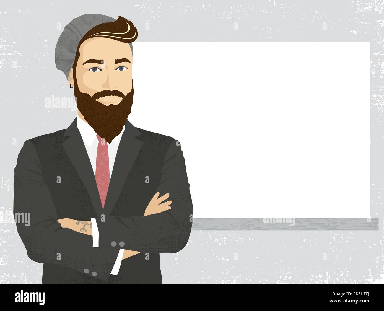 A hipster man in a business suit with his arms crossed, with patterns ...