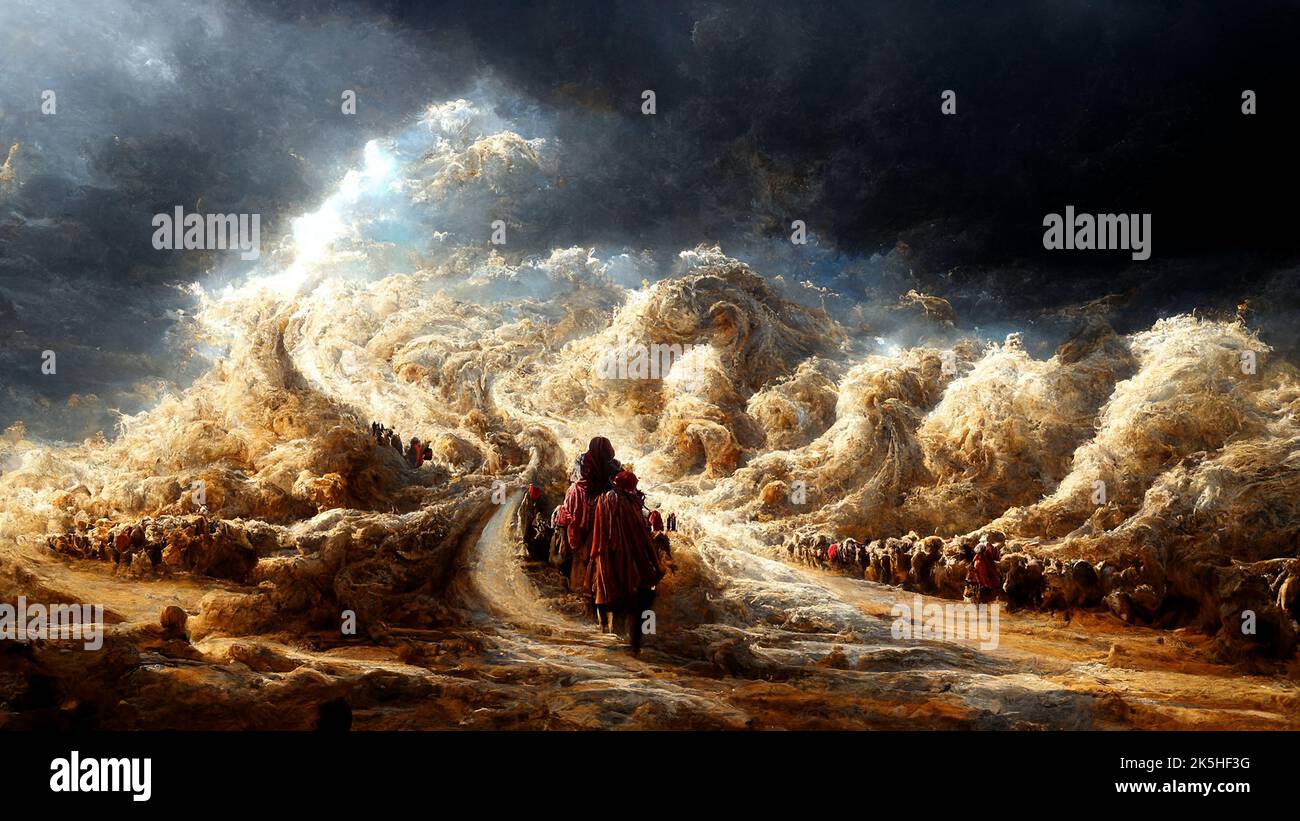 Illustration of the Exodus of the bible, Moses crossing the Red Sea ...