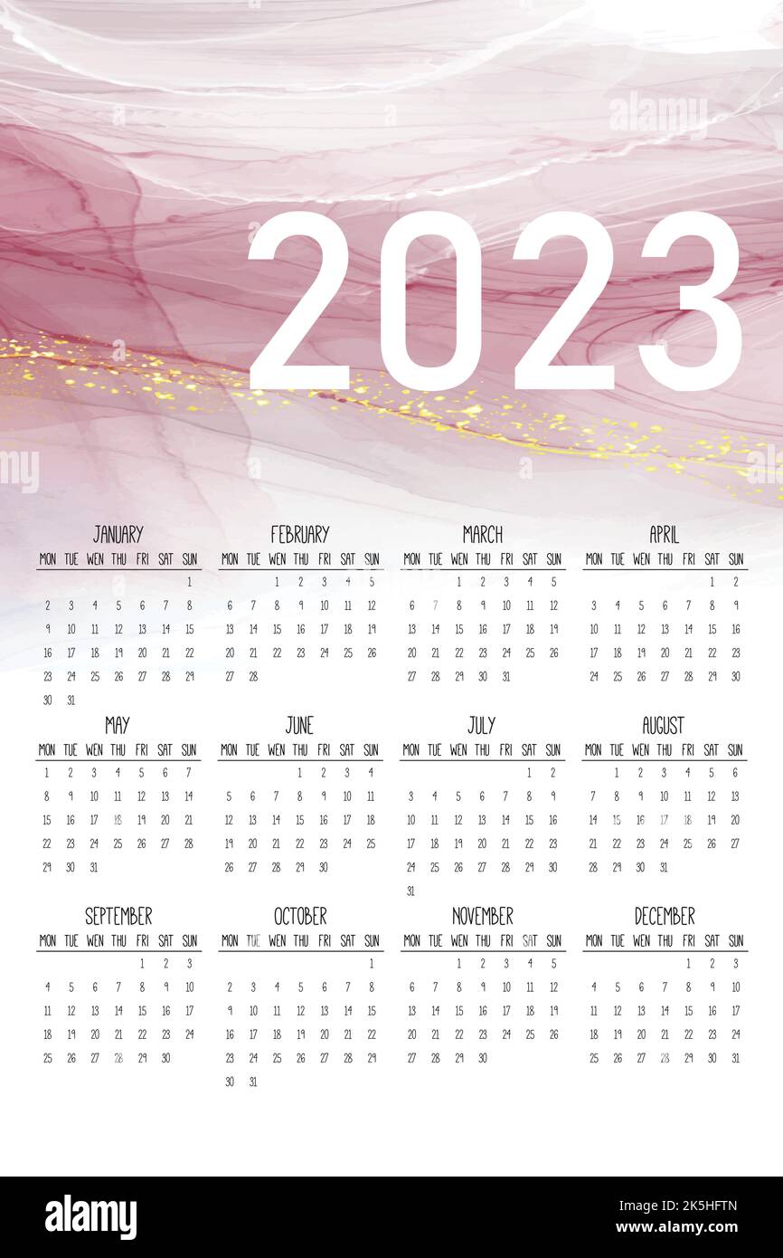 Calendar 2023 week start Monday Design Alcohol Ink Abstract Texture ...