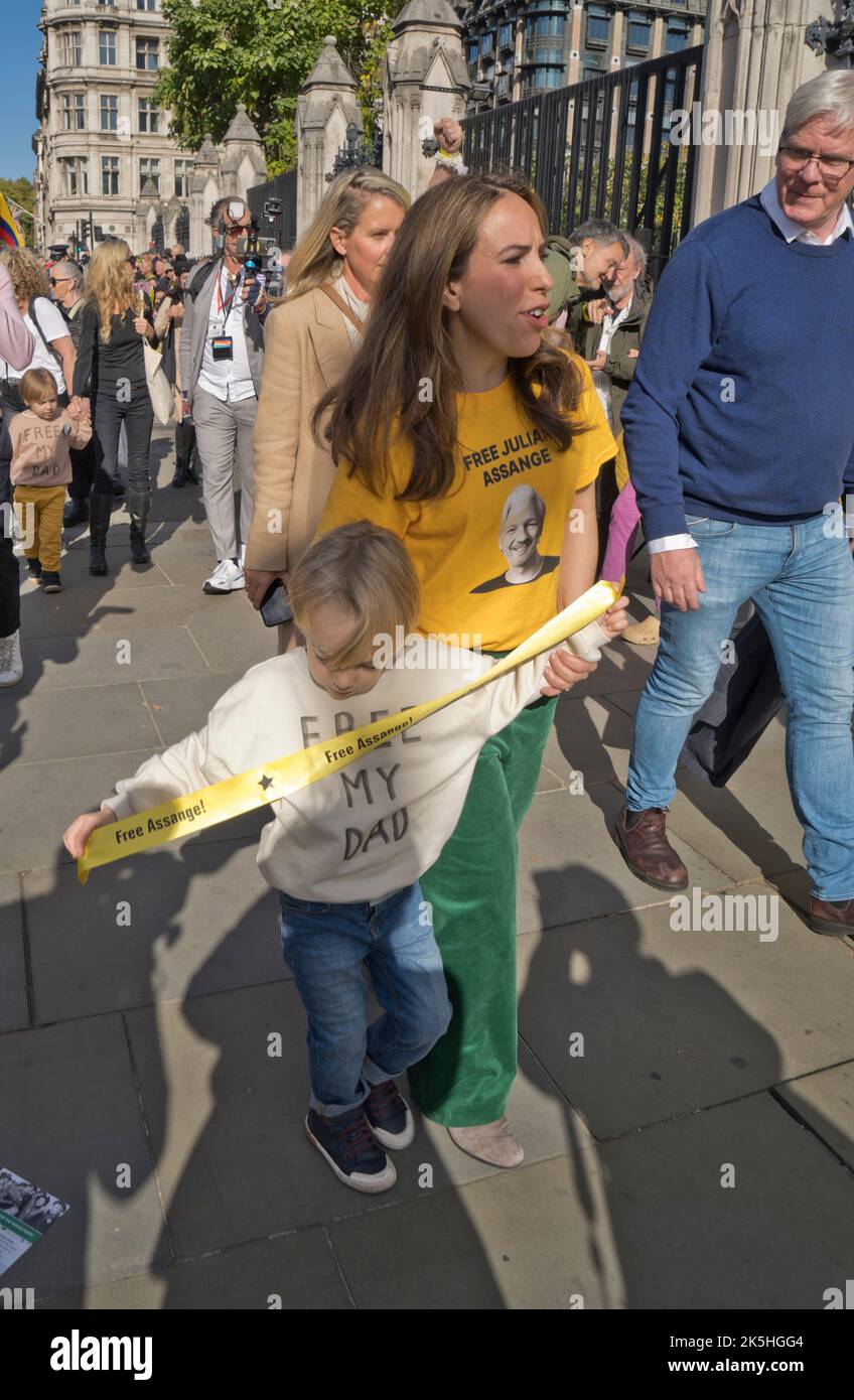 Julian Assange's partner Stella Morris and their child at a ...