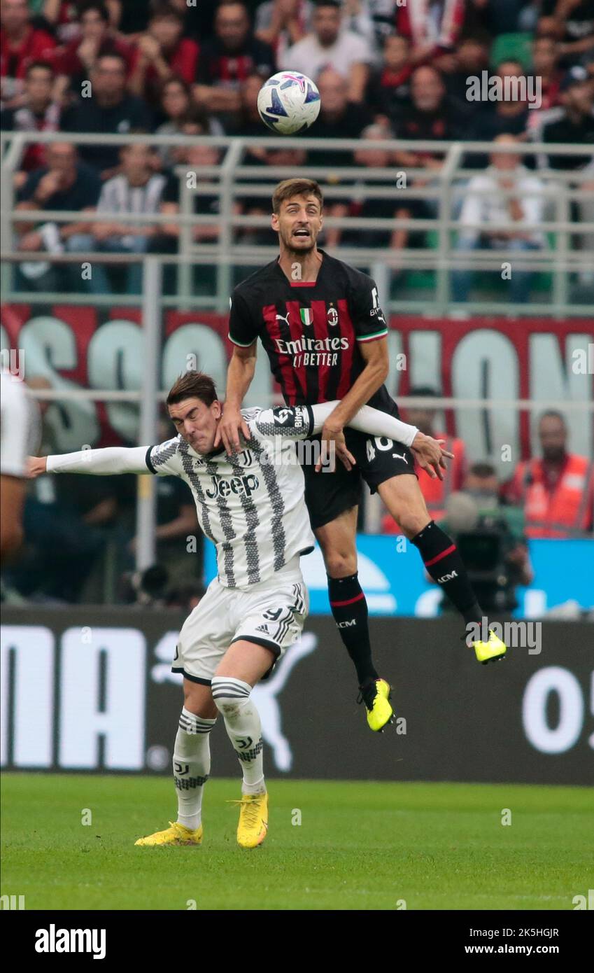Milan, Italy. 08th Oct, 2022. Matteo Gabbia of Ac Milan and Dusan ...
