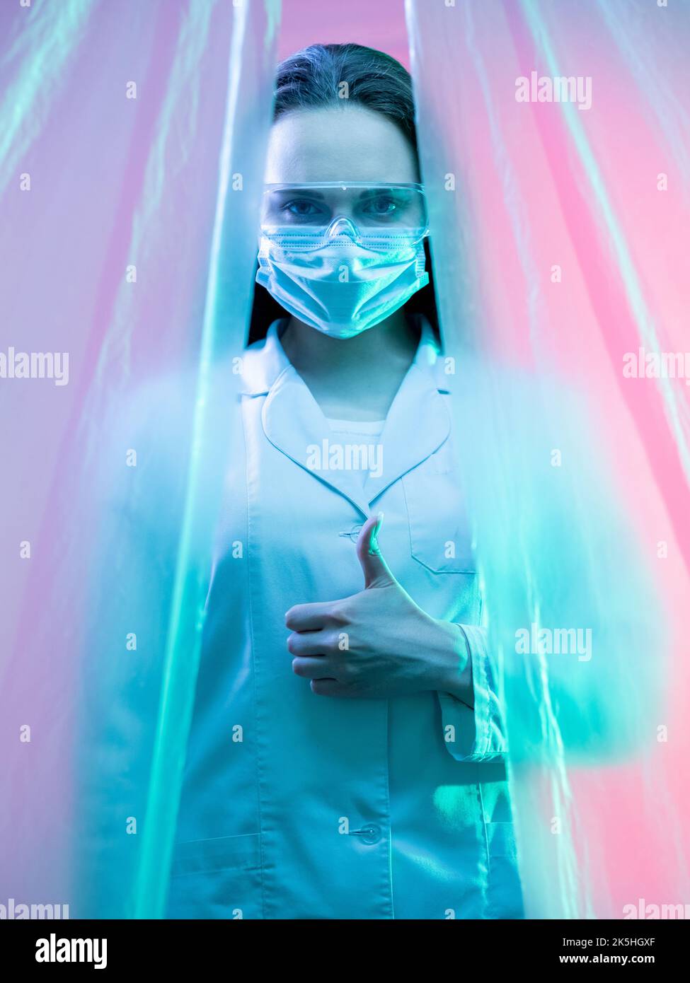 successful lab research satisfied doctor thumb up Stock Photo - Alamy