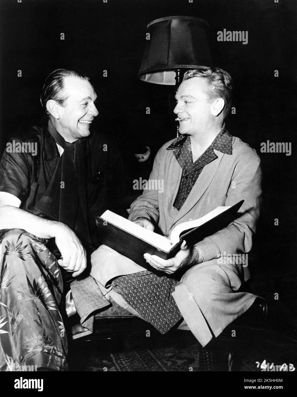 RAYMOND MASSEY and JAMES CAGNEY on set candid during filming of COME ...