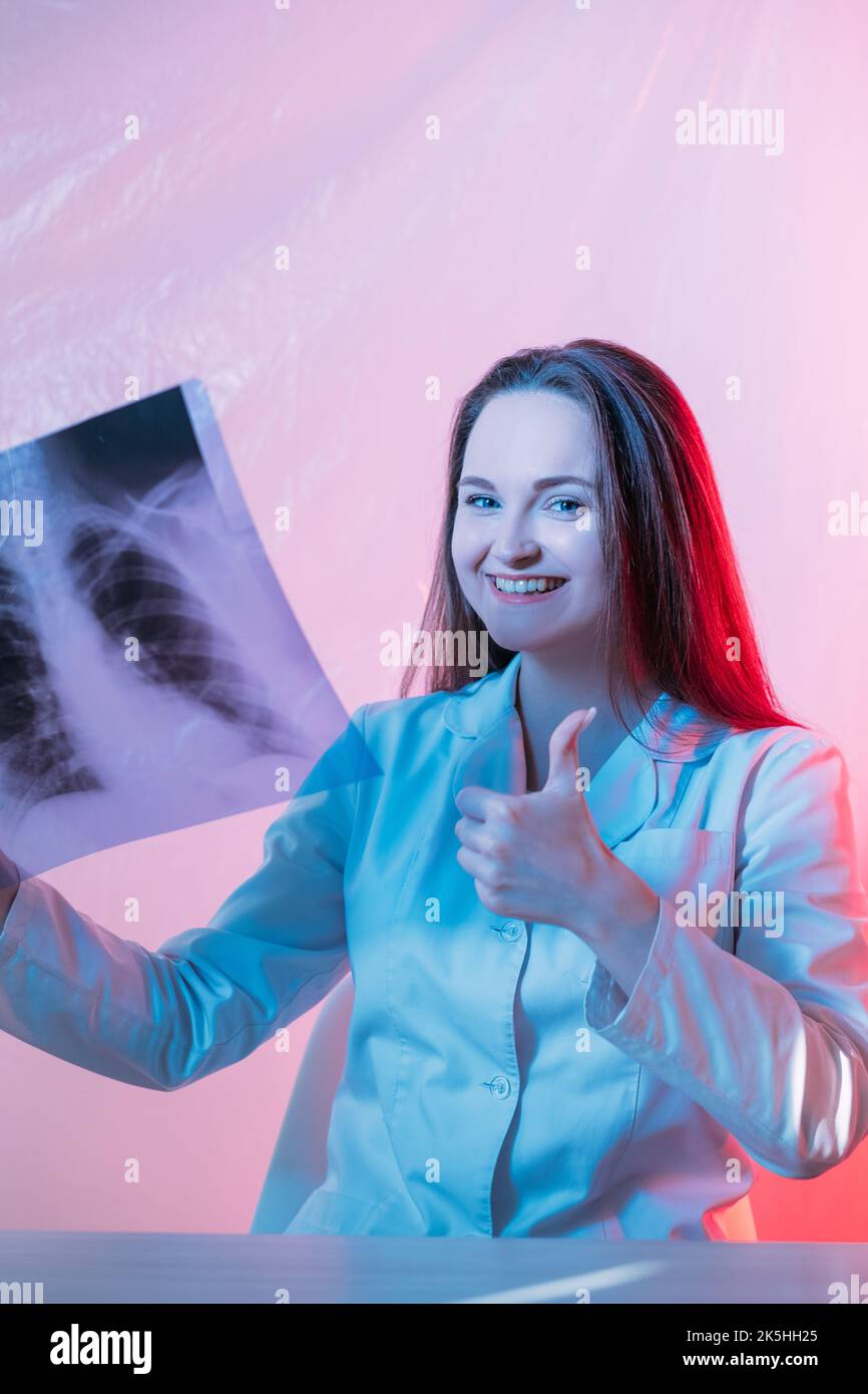 normal x-ray chest radiograph lung doctor thumb up Stock Photo - Alamy