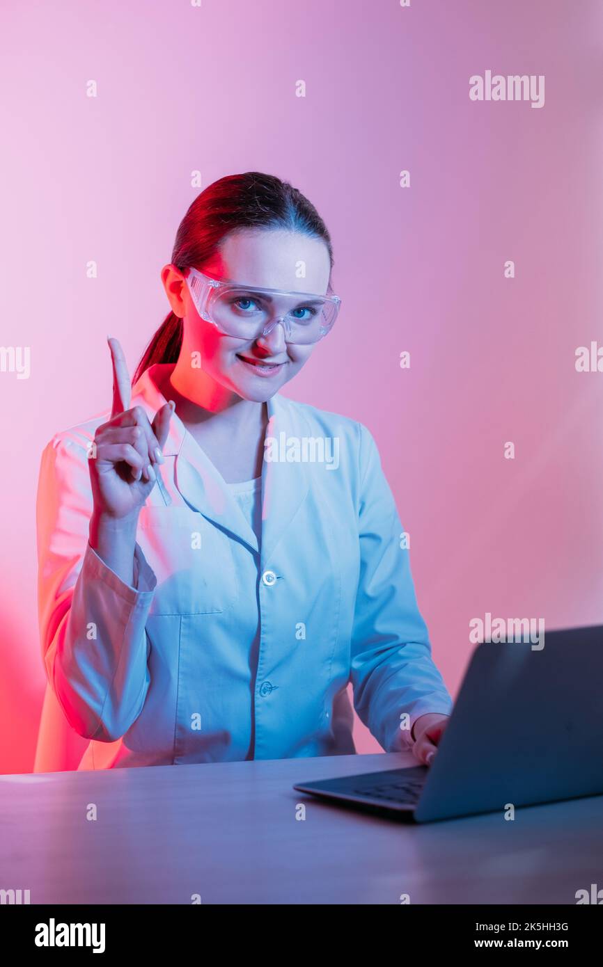 healthcare innovation scientist pointing finger up Stock Photo - Alamy
