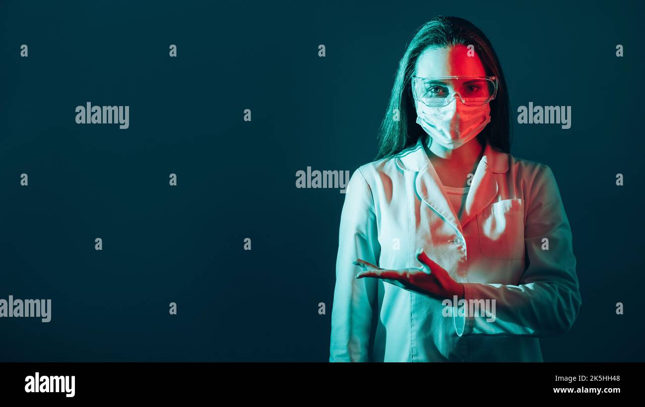 medical banner laboratory scientist on teal blue Stock Photo - Alamy