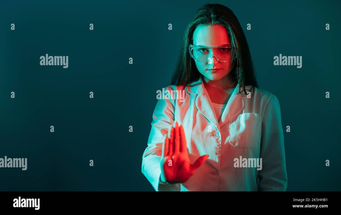 stop pandemic medical prohibition doctor warning Stock Photo - Alamy