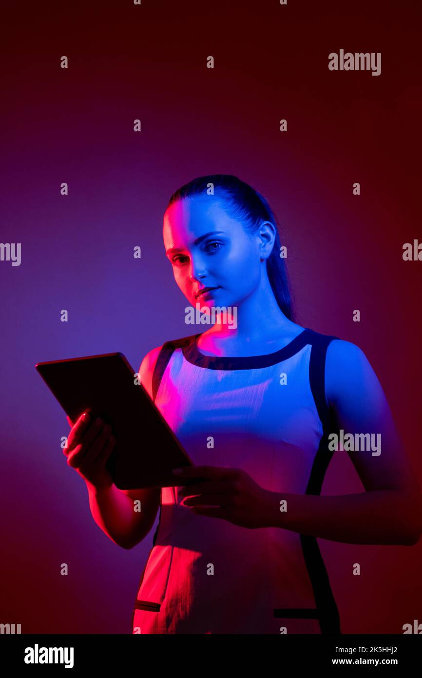 network security cyberspace privacy neon woman Stock Photo - Alamy