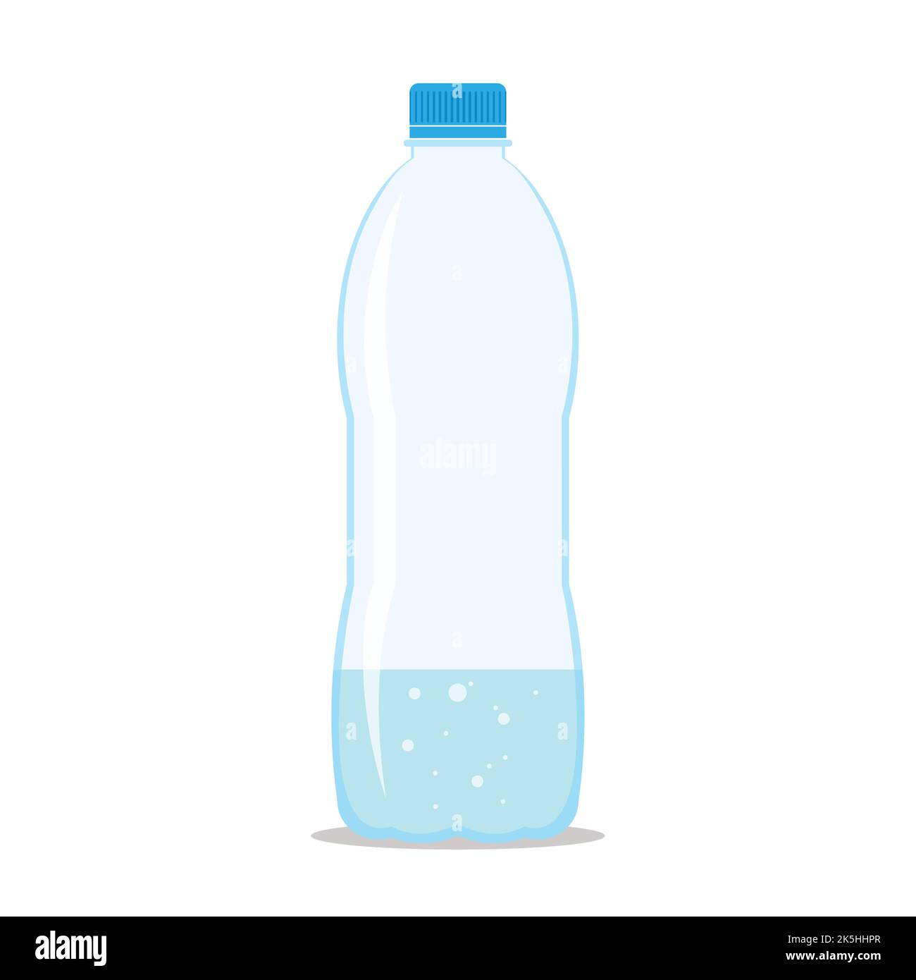 Plastic bottle one quarter filled of fresh sparkling water. Flat icon ...