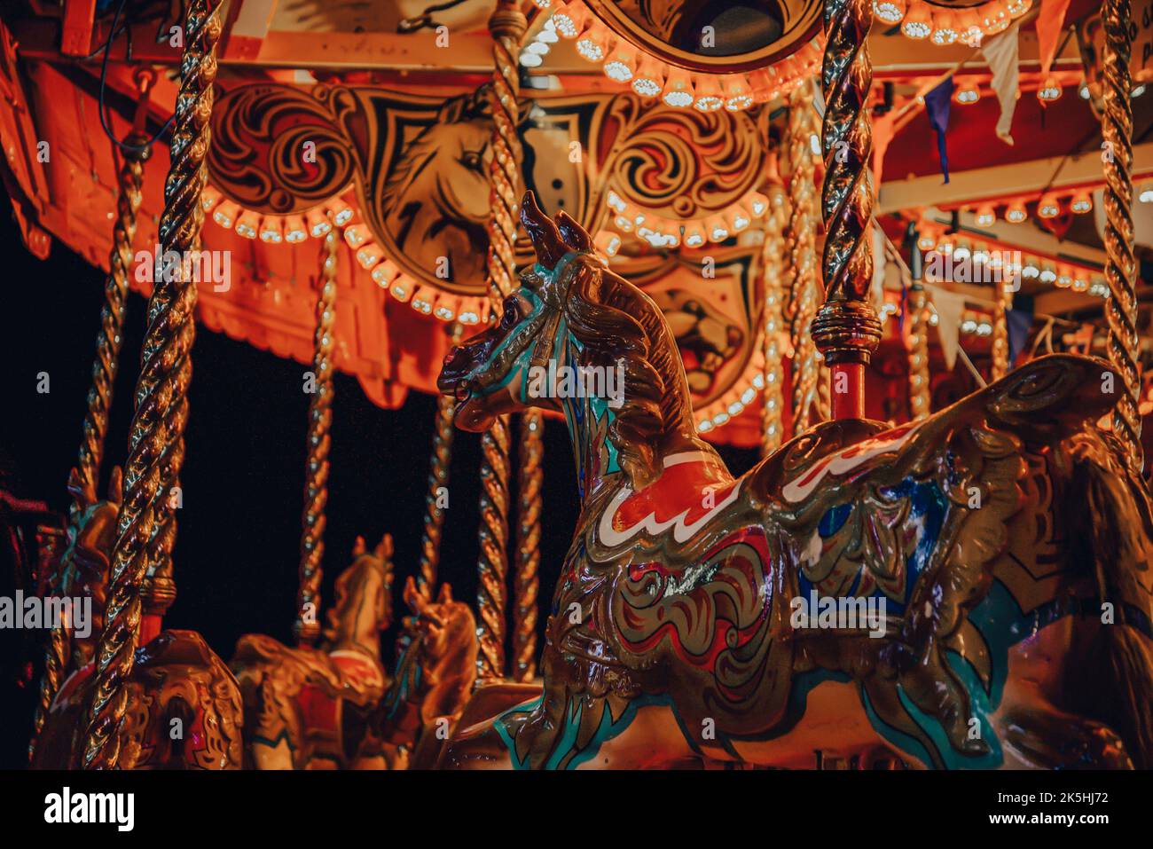 Funfair, Barnstaple, Devon UK September 12th 2022, Carousel at Public ...