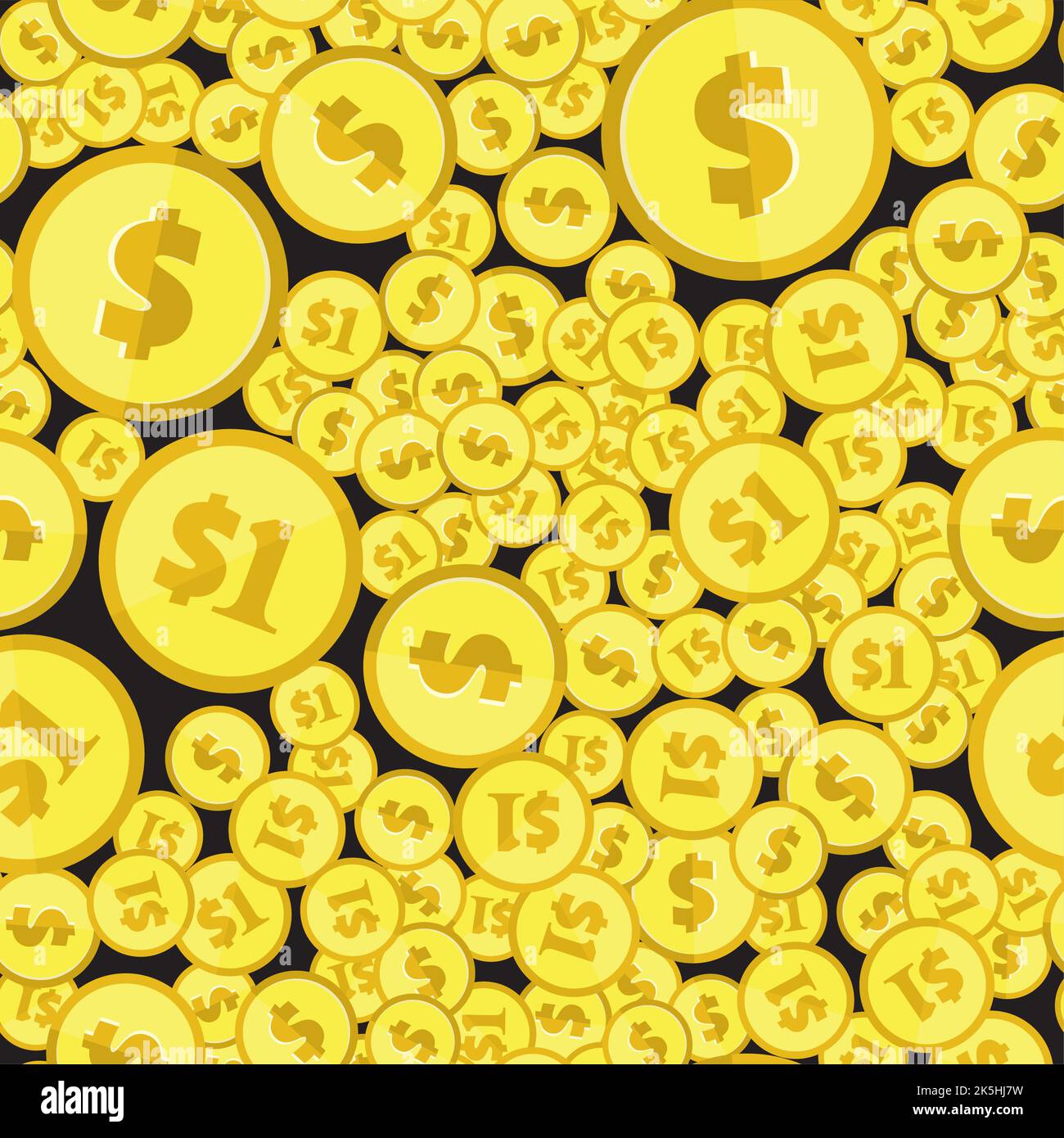 Golden dollar coins seamless pattern. Flat style top view background ...