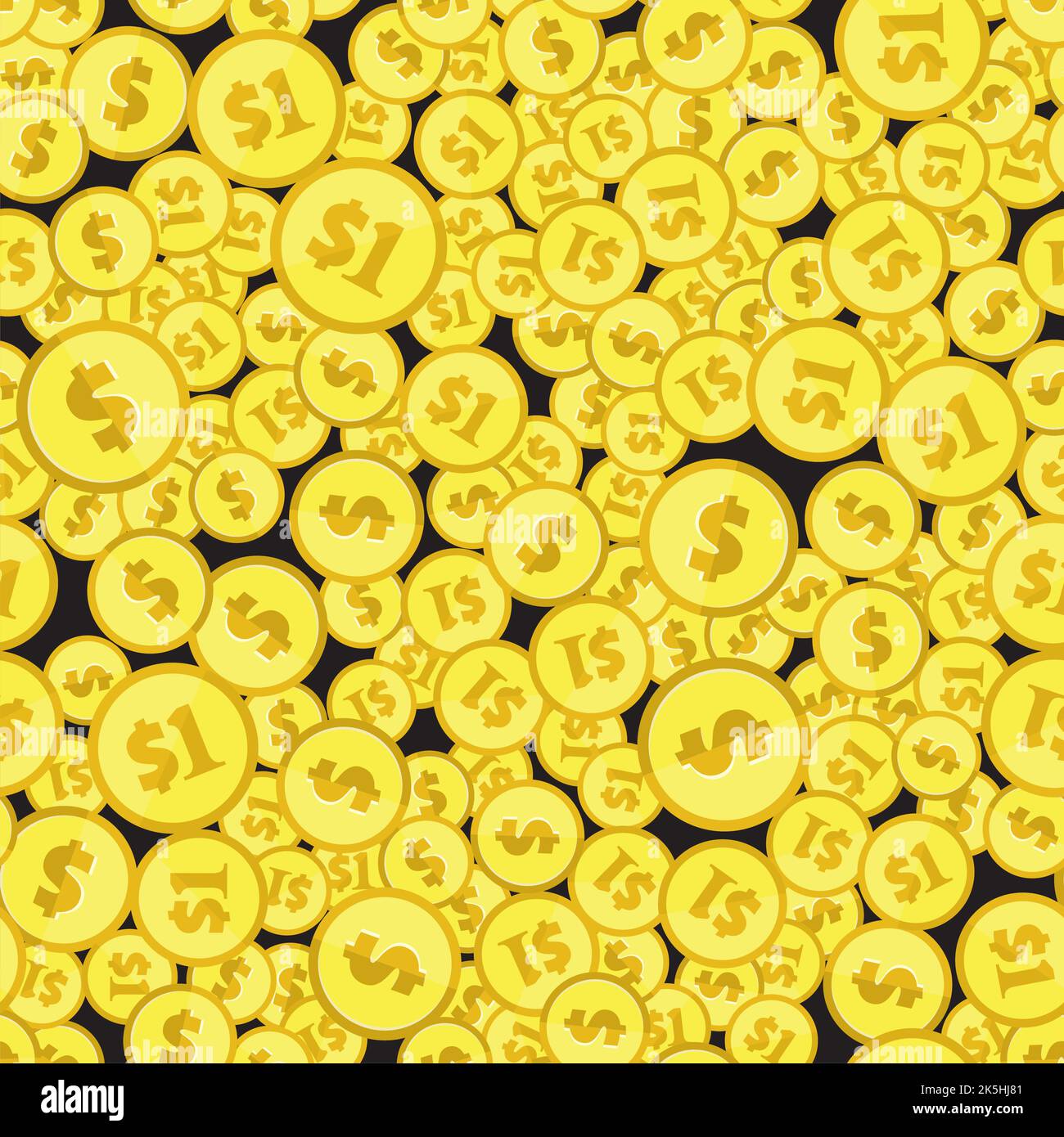 Golden dollar coins seamless pattern. Flat style top view background ...