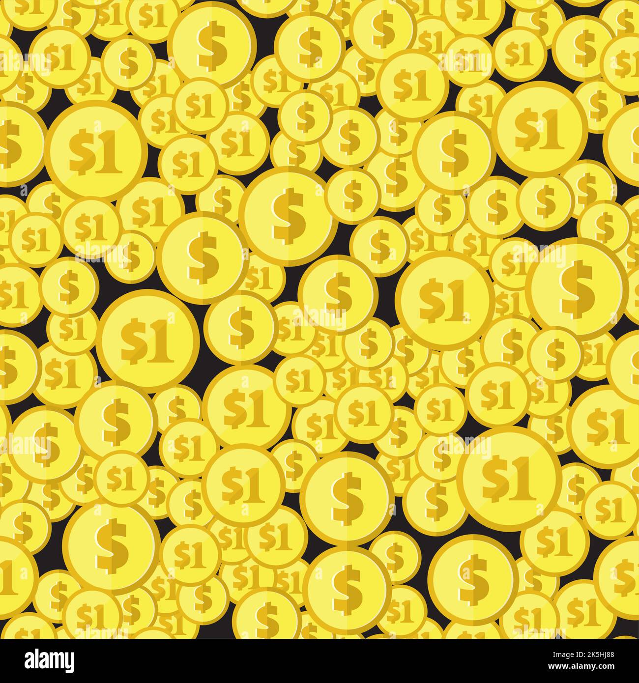 Golden dollar coins seamless pattern. Flat style top view background ...