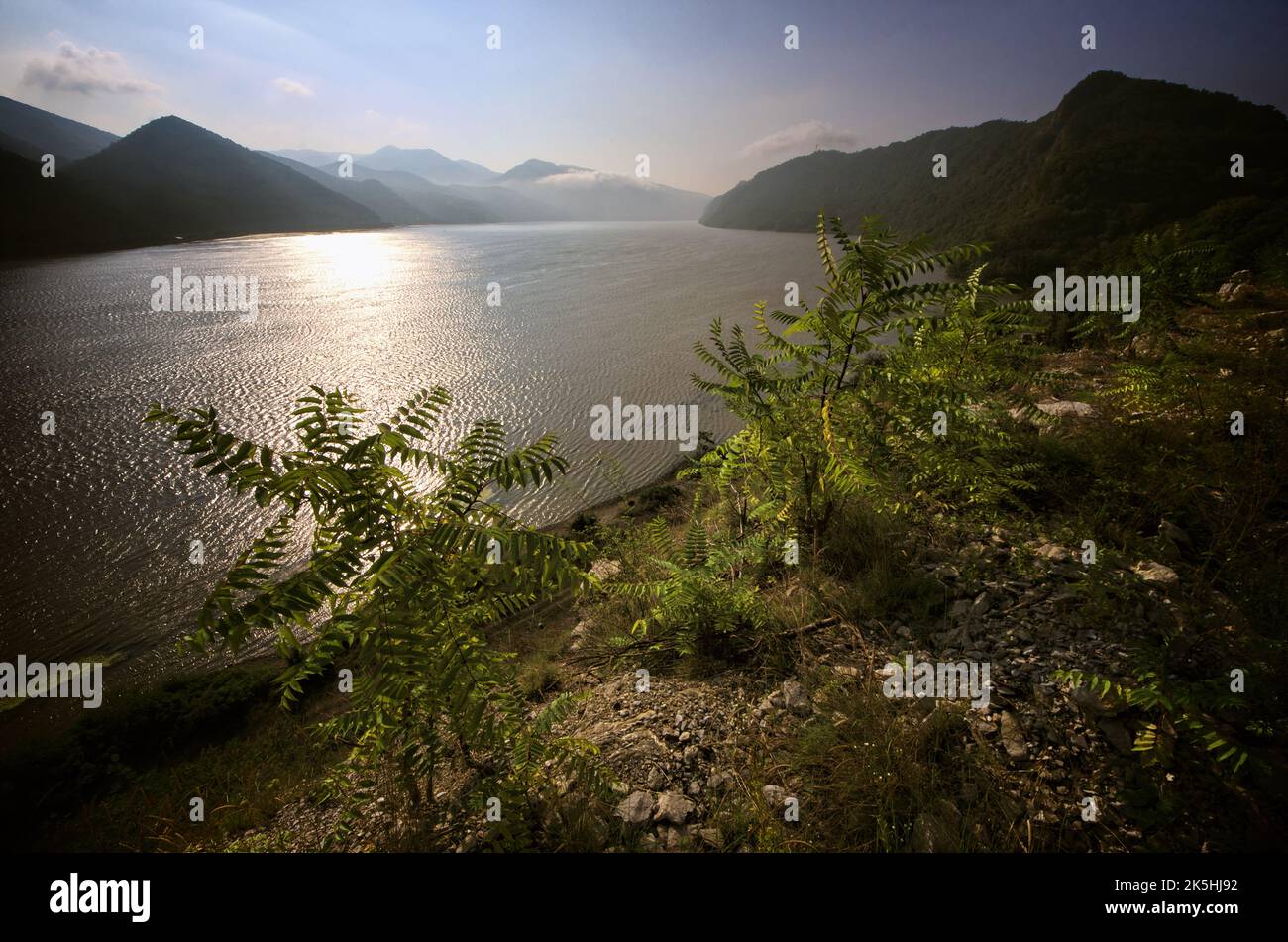 morning landscape on Danube River in Djerdap National Park, Serbia ...