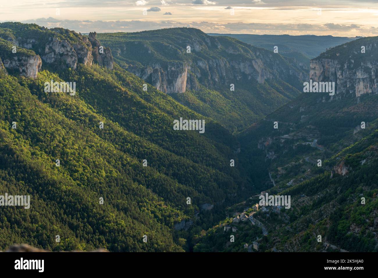 View of the Gorges de la Jonte and the village of Le Truel in the ...