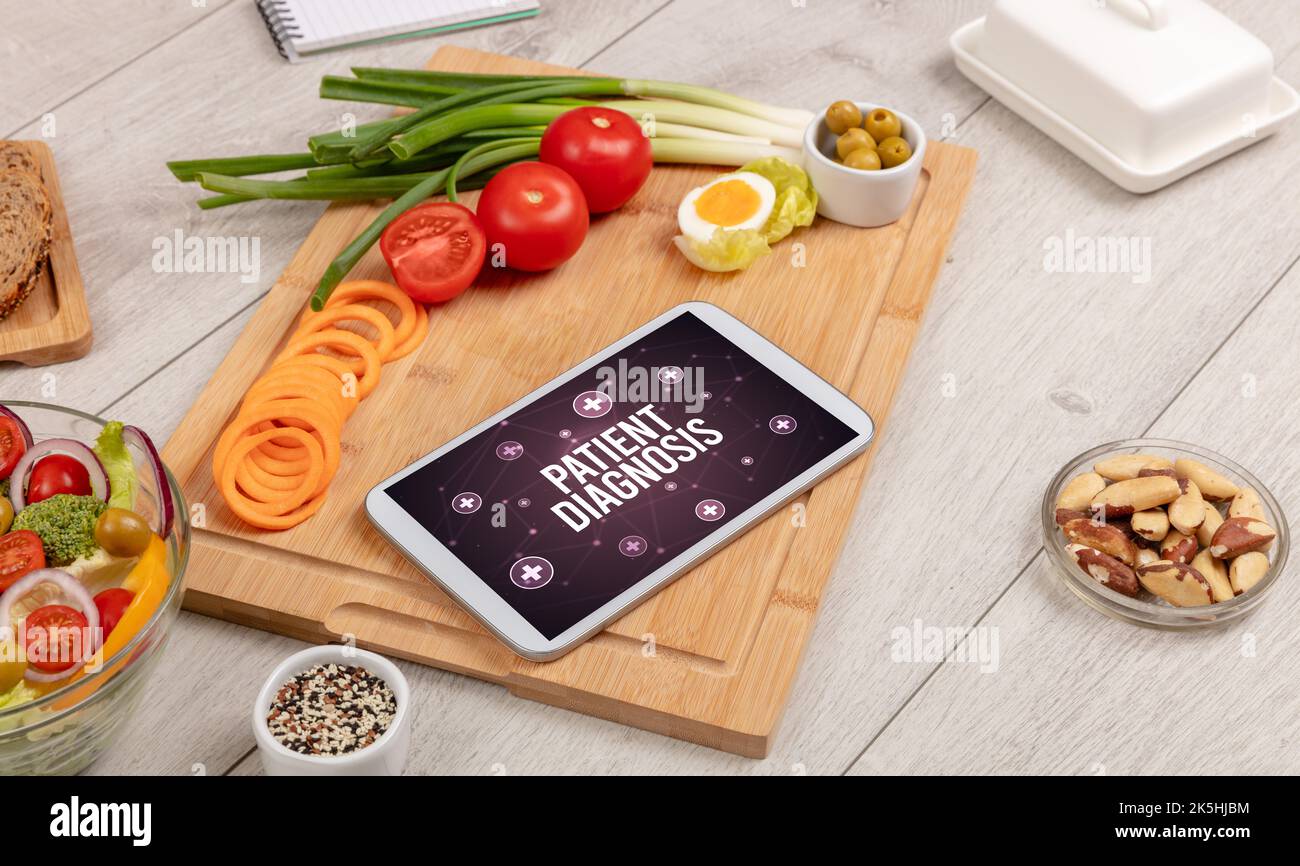 Tablet Pc with fruits, healthy concept Stock Photo - Alamy